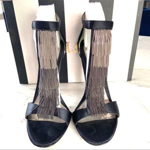 L.A.M.B. | Shoes | Nwt Lamb Yoyo Black Satin And Silver Sexy Heels ...